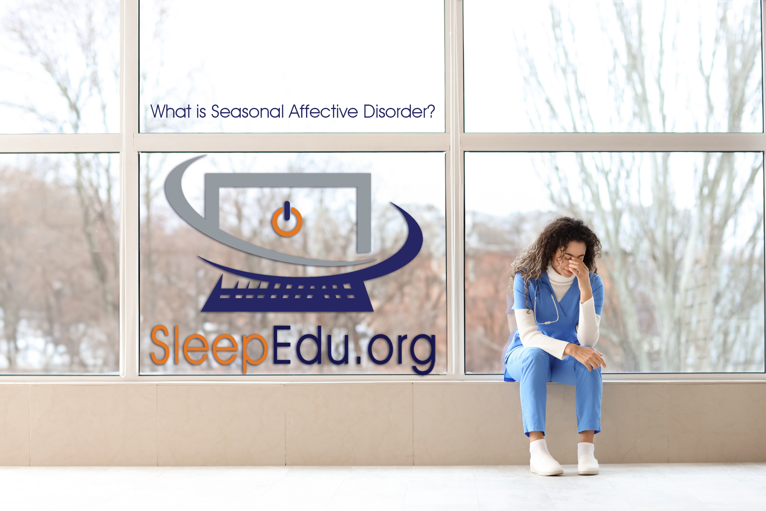 Tired female African-American medical intern sitting on windowsi ...